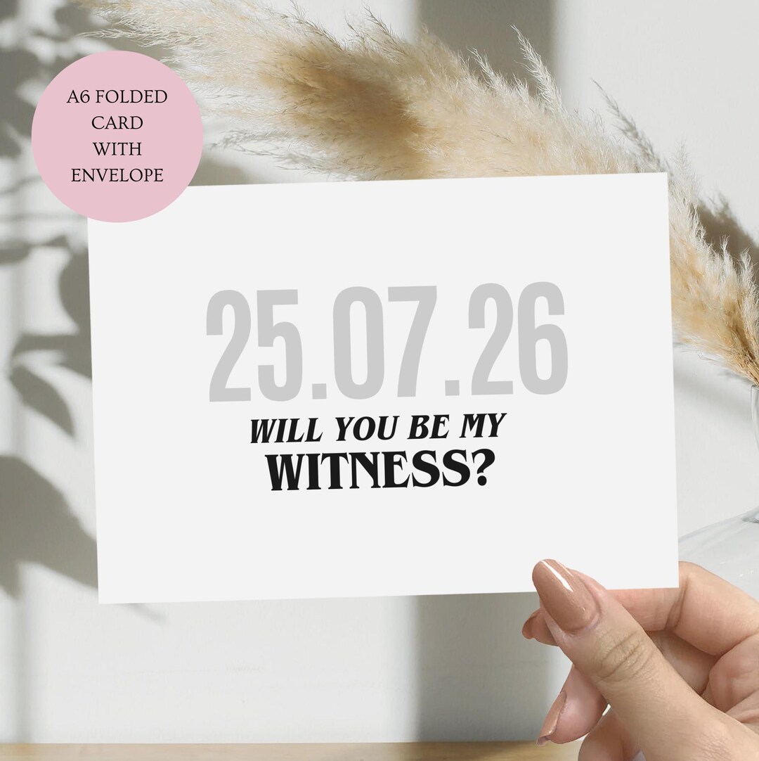 Will You Be MY Witness Card. A6 Personalised DATE Numerical FOLDED Card ...