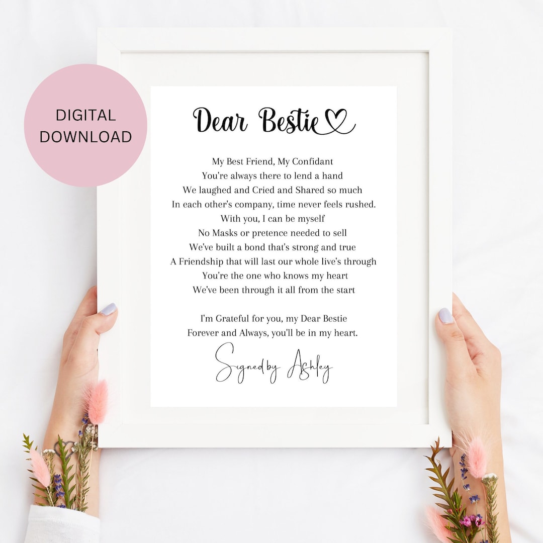 DIGITAL Dear Bestie Poem Print. Personalised Gift. Work Best - Etsy