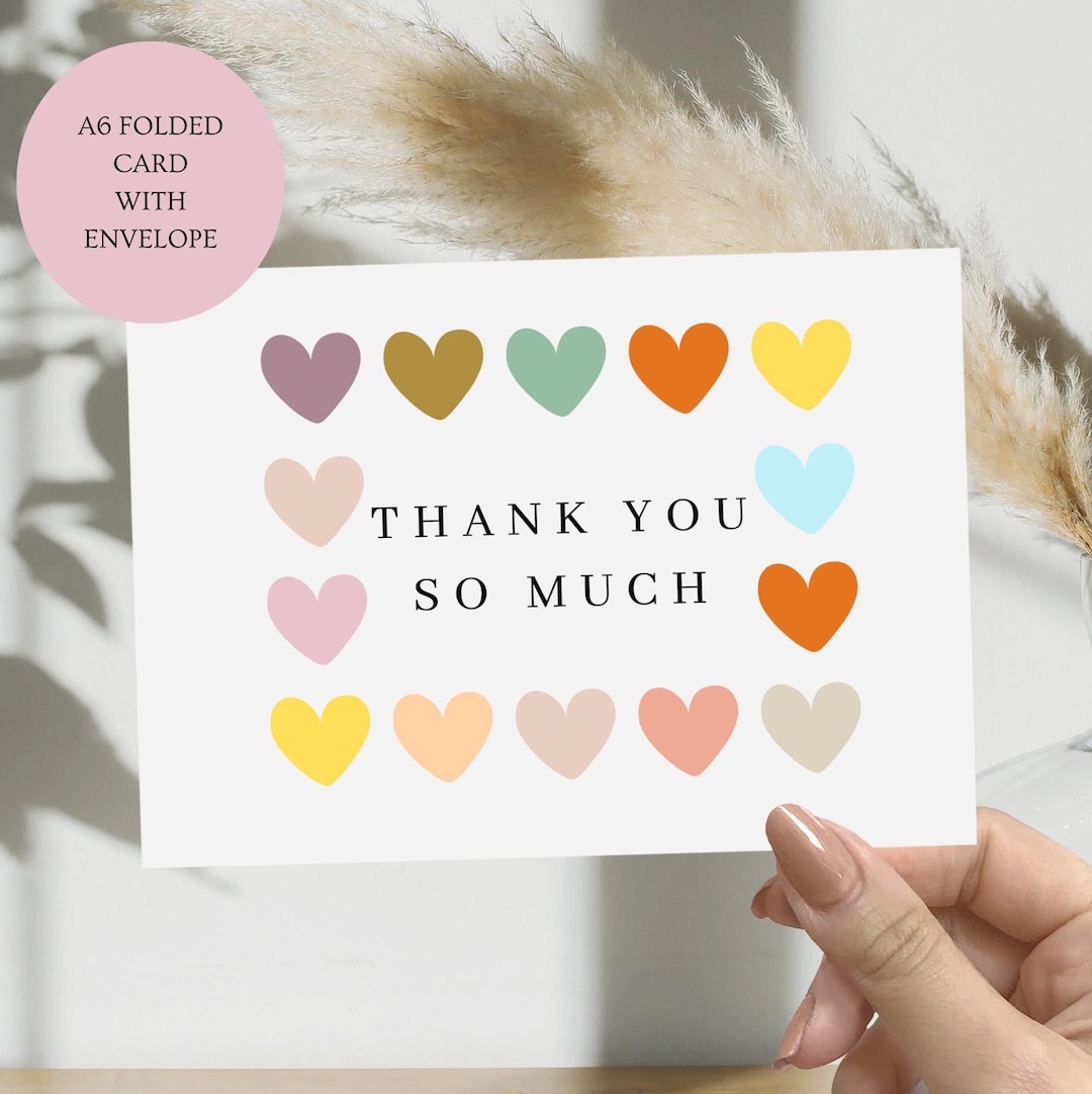 A6 Thank You Card Set: Multi-color Hearts, Blank Inside (pack of 10 ...