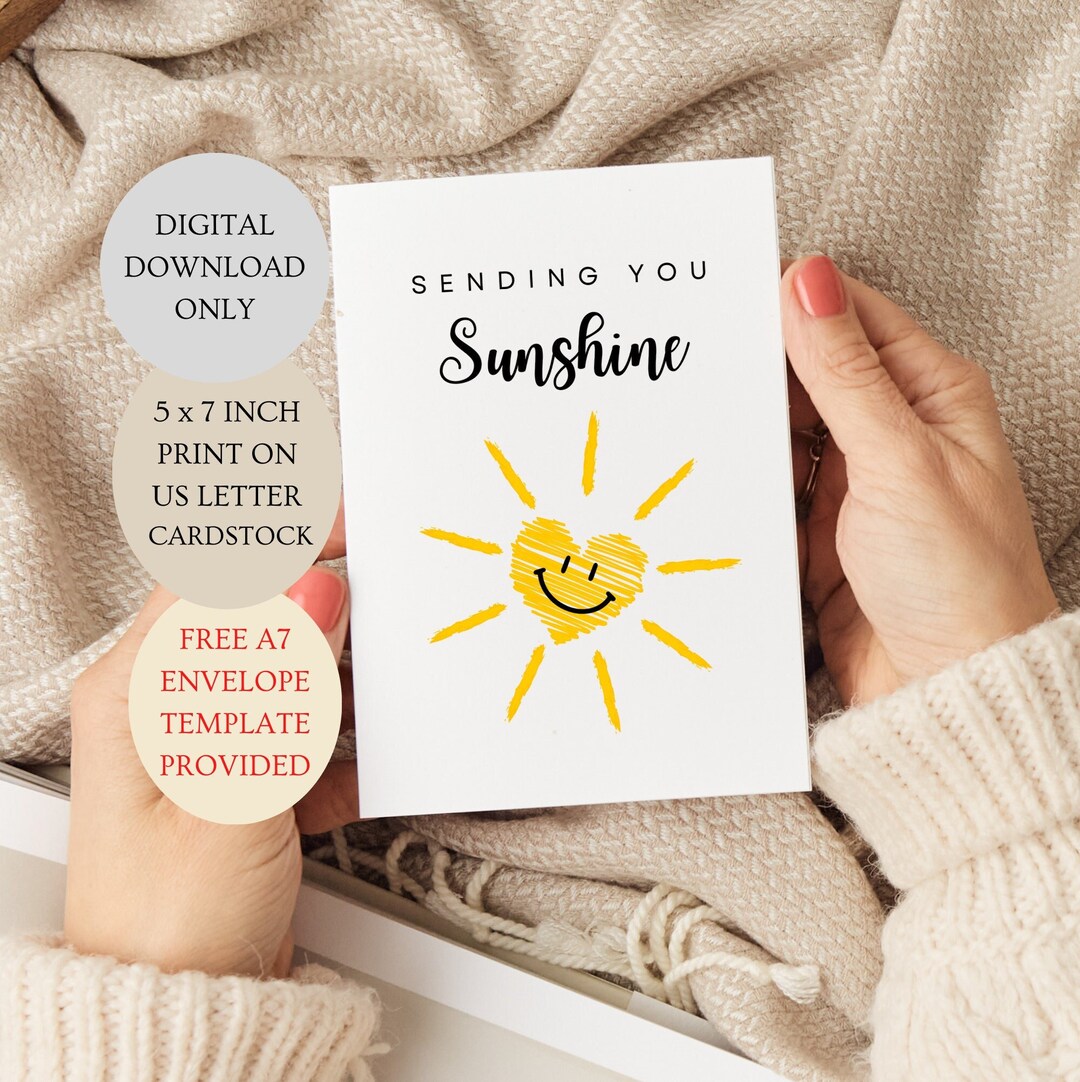 Sending You Sunshine Card. Encouragement Card Folded 5x7 Inch Printable ...