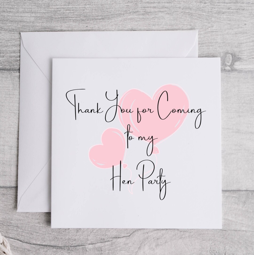 Thank You for Coming to My Hen Party Card. Bridal Shower Thank You Card ...