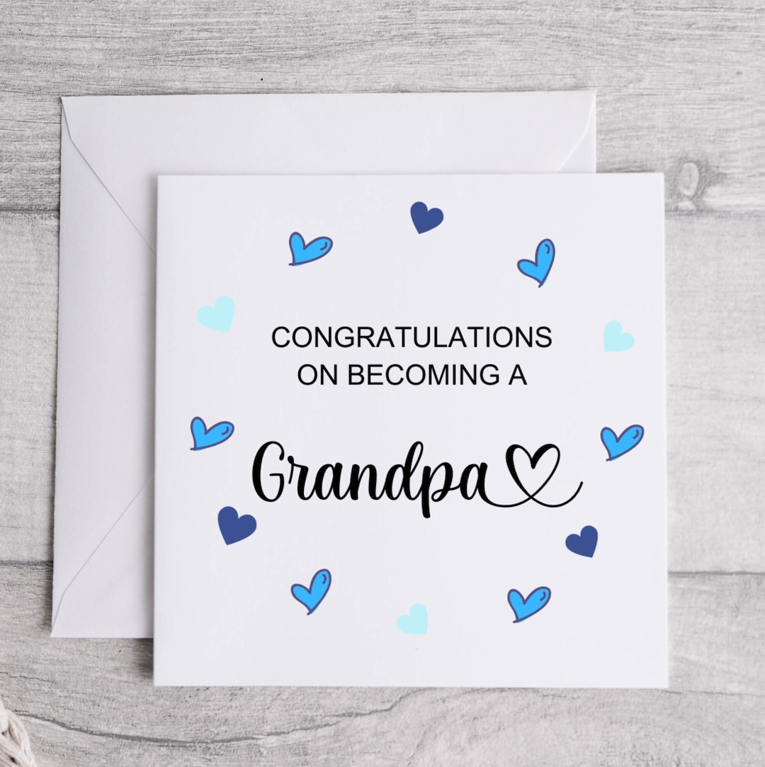 Congratulations on Becoming A Grandpa Card. Grandpa Baby Announcement Card. Blue Hearts Card. - Etsy