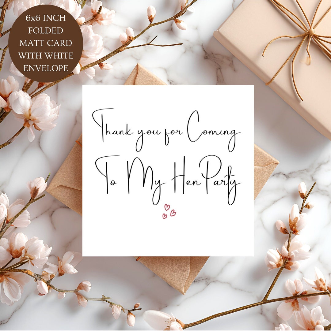 Thank You for Coming to My Hen Party Card. Bridal Shower Thank You Card ...