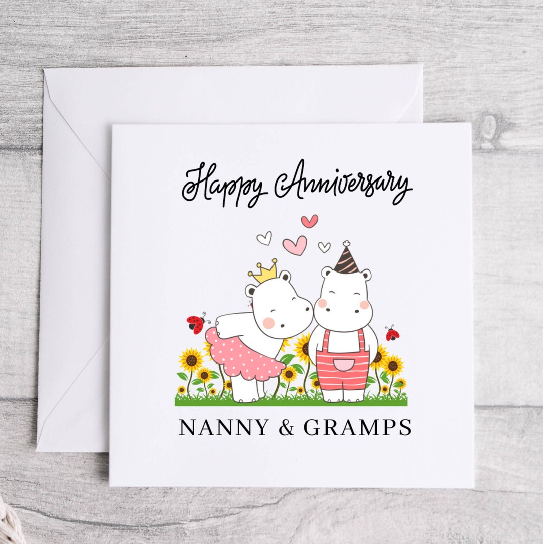 Happy Anniversary Nanny and Gramps Card. Family Anniversary Card. Two Hippos Funny Card. - Etsy