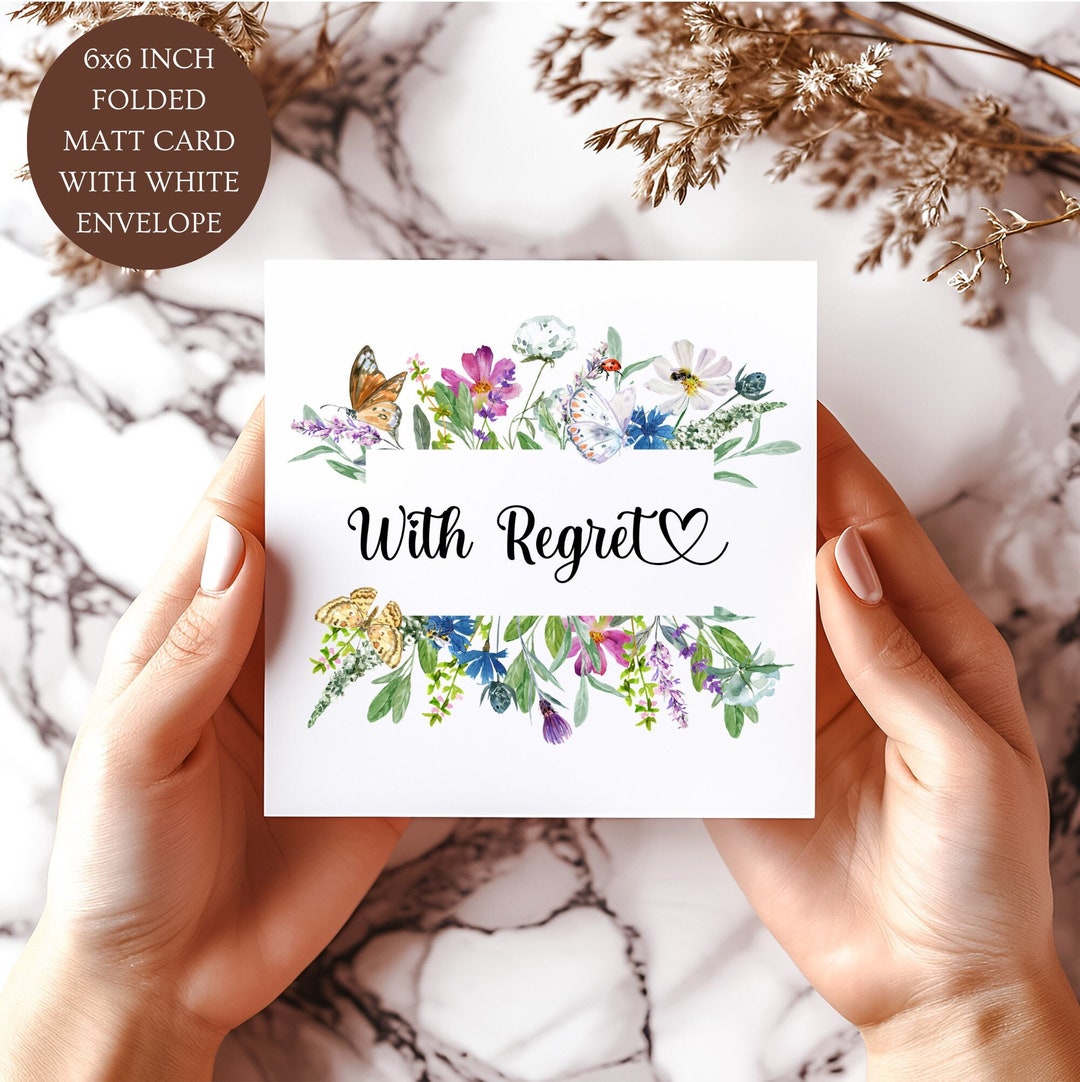 With Regret Card. Sorry Wedding Party Regret Card. Floral Decline ...