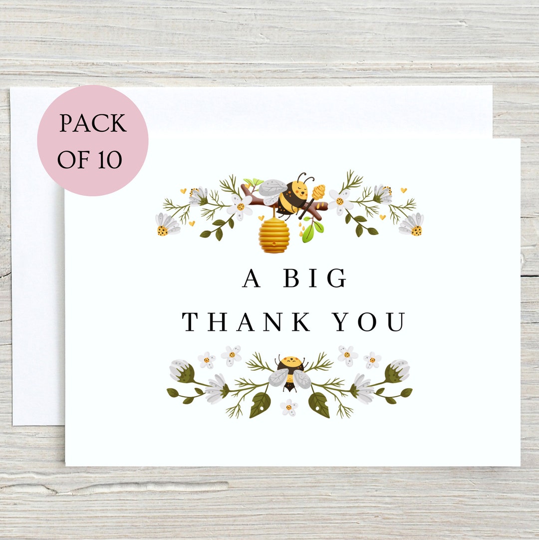 PACK OF 10 A Big Thank You Card. Bee Thank You Card. - Etsy