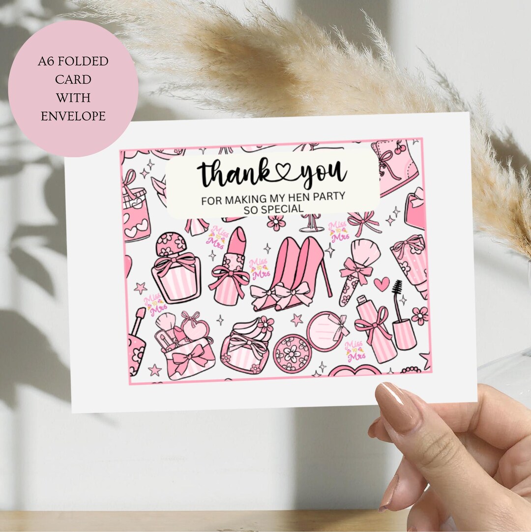 Hen Party Thank You Card, Pink Makeup Design - Etsy