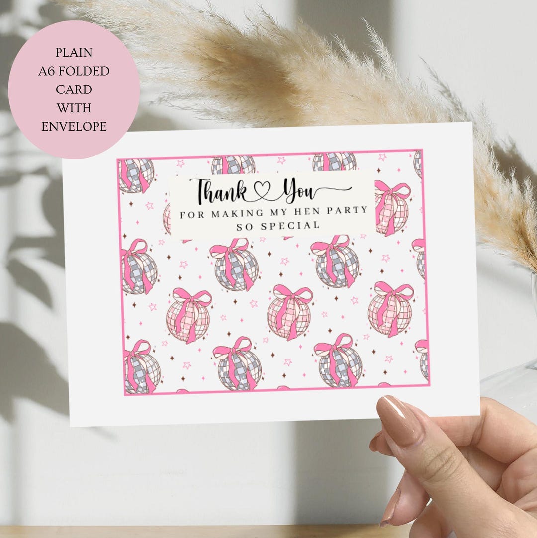 Hen Party Thank You Card, Pink Disco Ball Design (A6 Folded) - Etsy