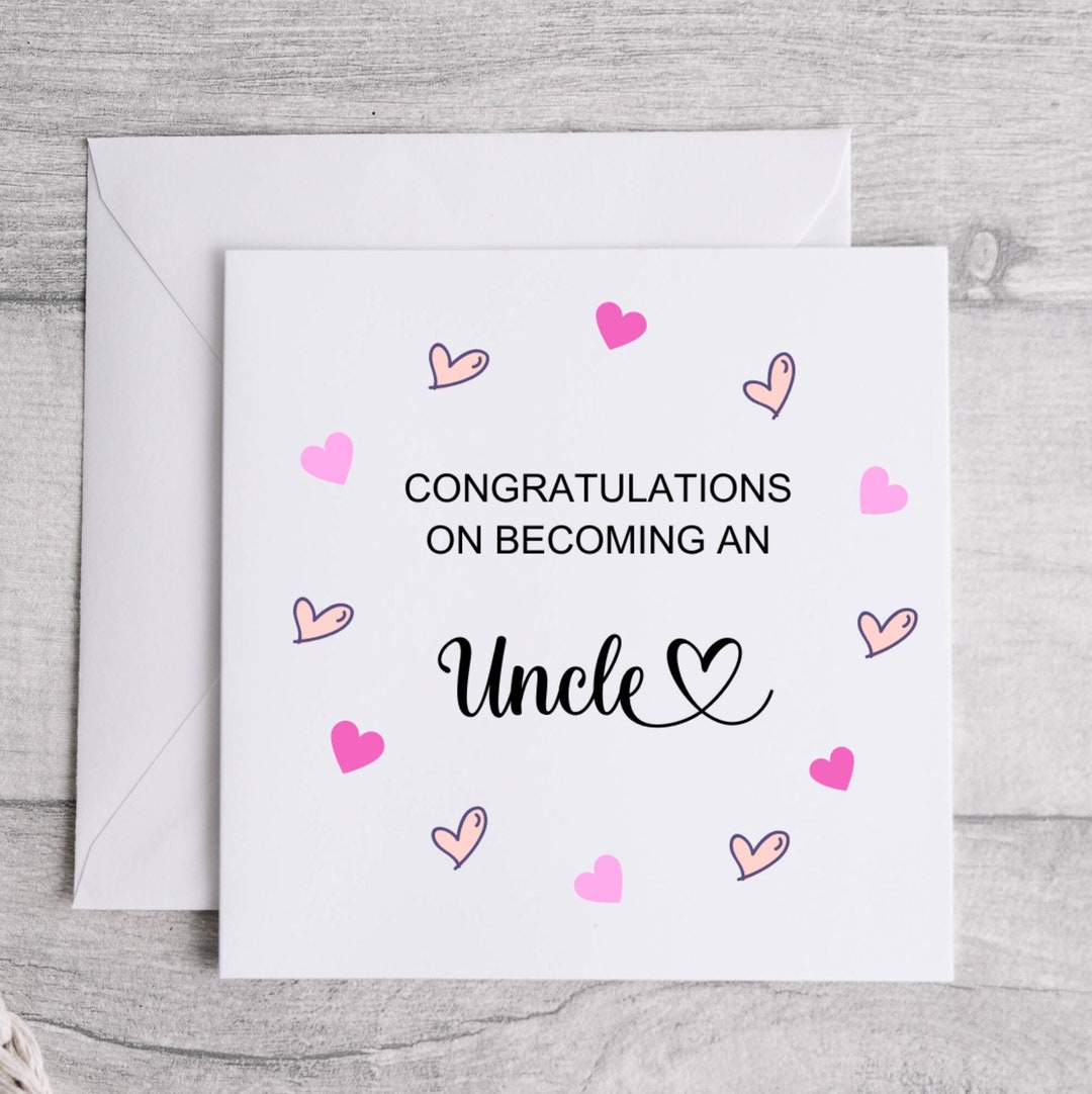 New Uncle Card: Baby Announcement, Pink Hearts Design - Etsy