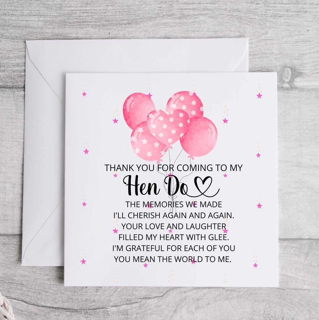Thank You for Coming to My Hen Do Poem Card. Pink Balloons Bridal ...