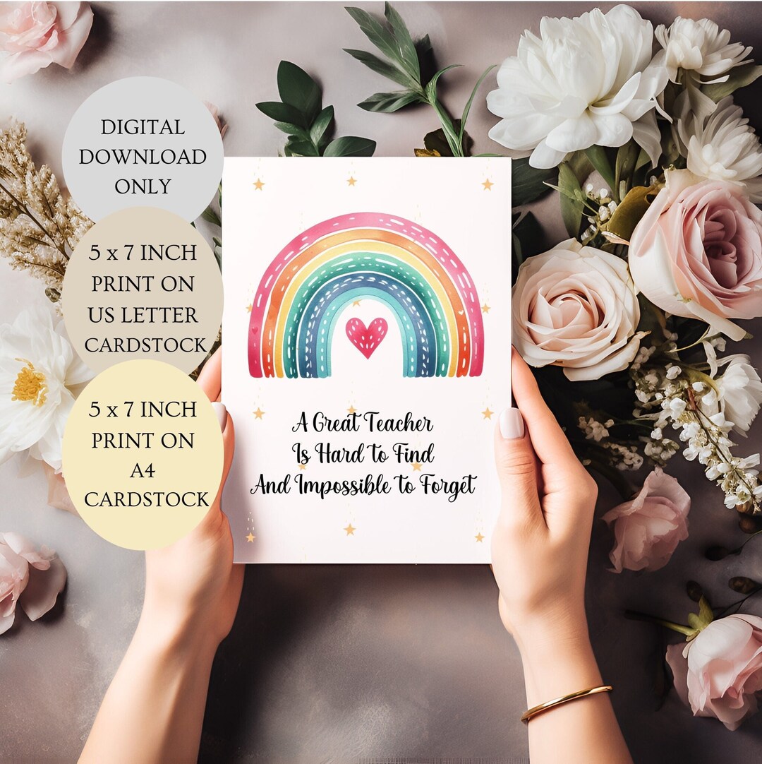 Teacher Appreciation Card: Rainbow Design, 5x7 Inch (digital Download ...