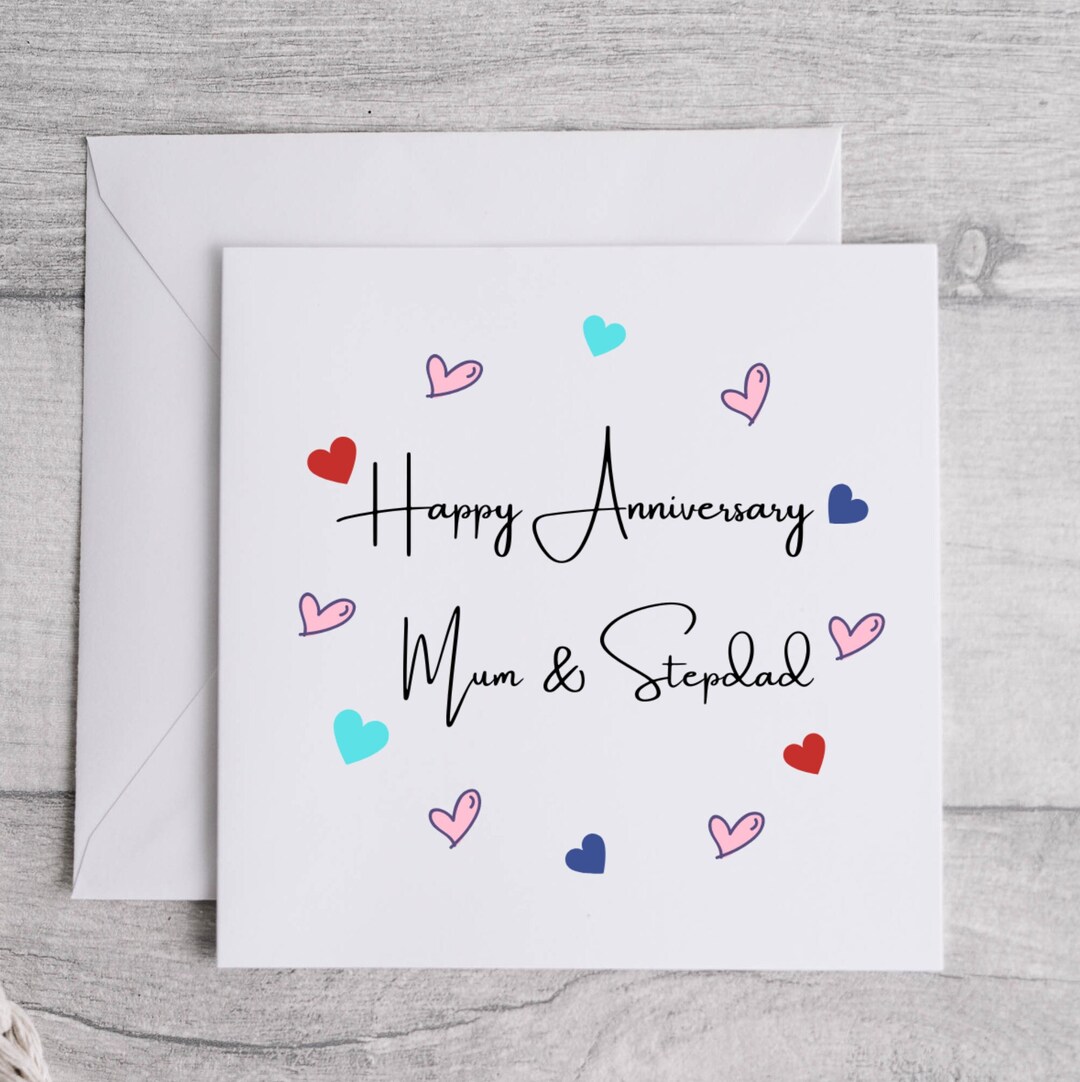 Happy Anniversary Mum and Stepdad Card | Love Heart Design - Etsy
