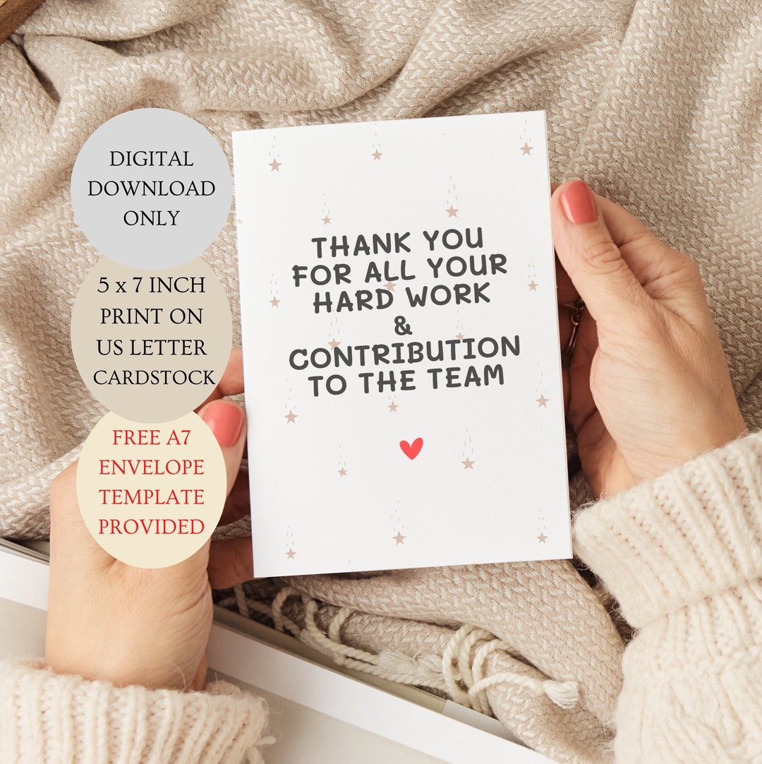 Thank You for All Your Hard Work and Contribution to the Team Card. Folded 5x7 Inch Printable ...