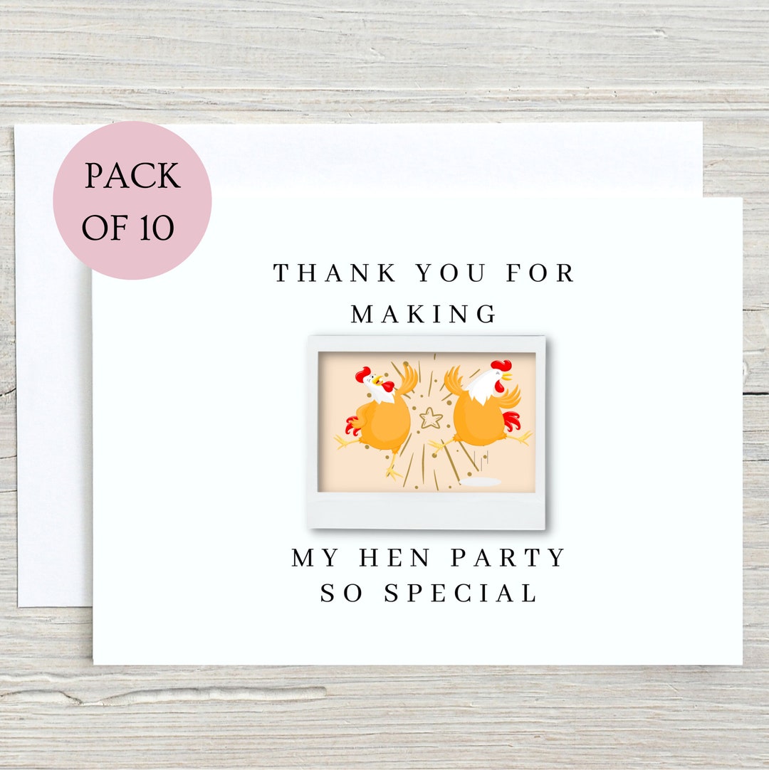 Hen Party Thank You Cards, Bridal Shower, A6 Folded Card (pack of 10 ...