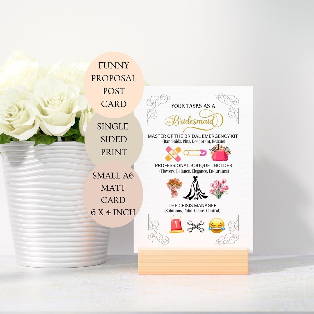 Your Tasks as A Bridesmaid FUNNY Card. A6 Single Sided Funny Proposal ...