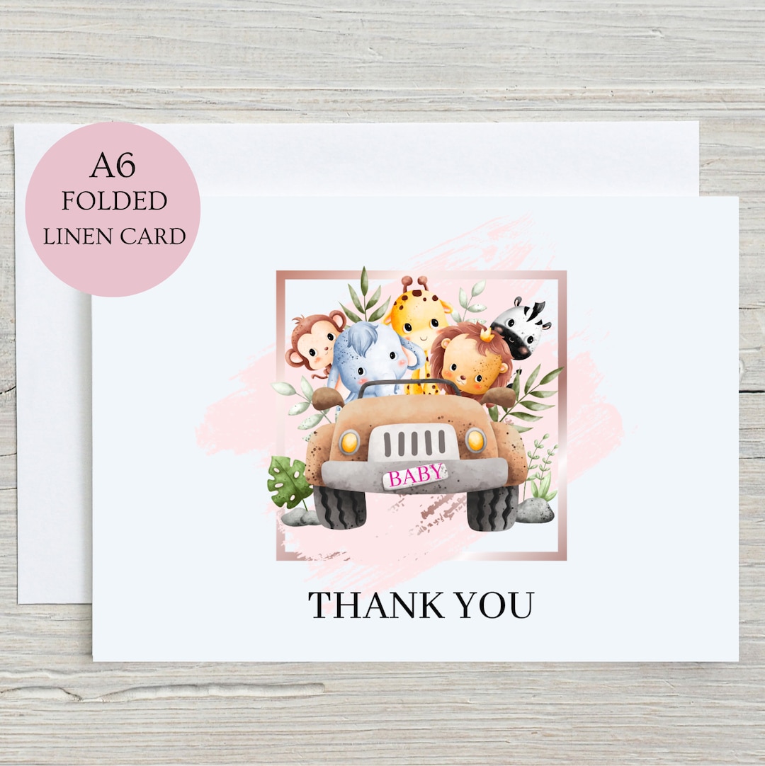A6 Thank You Card. Mummy to Be Thank You Baby Girl Shower Card. Safari ...