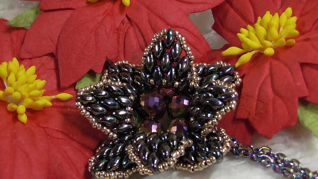 Chain With Pendant. Flower-shaped Pendant in Superduo. Treated ...