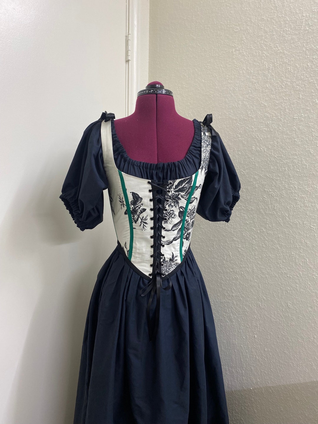 Ren Faire Corset White and Black Floral With Green Accents - Etsy