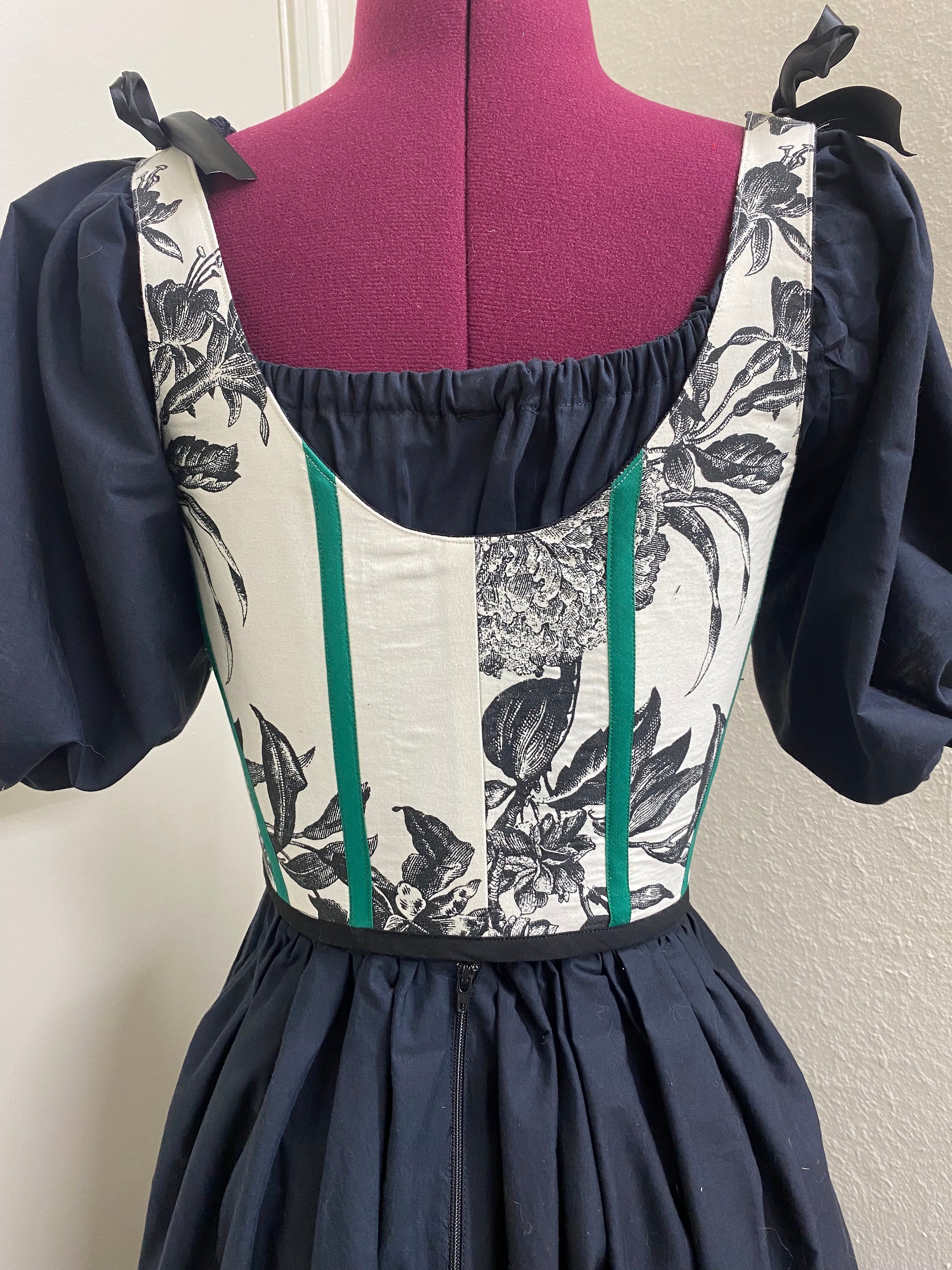 Ren Faire Corset White and Black Floral With Green Accents - Etsy