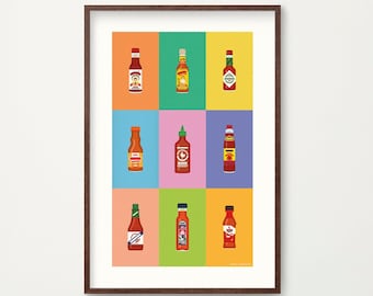 Hot Sauce Print, Hot Sauce Illustration, Printable Wall Art, Digital ...