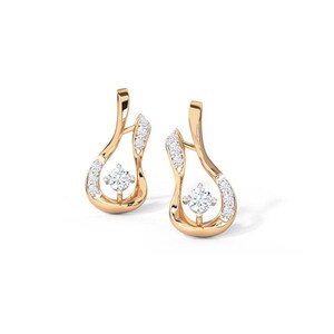 14K Rose Gold Real Natural Diamond Twisted String Diamond Stud Earrings ...