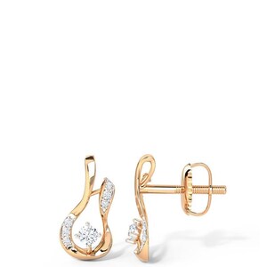14K Rose Gold Real Natural Diamond Twisted String Diamond Stud Earrings ...