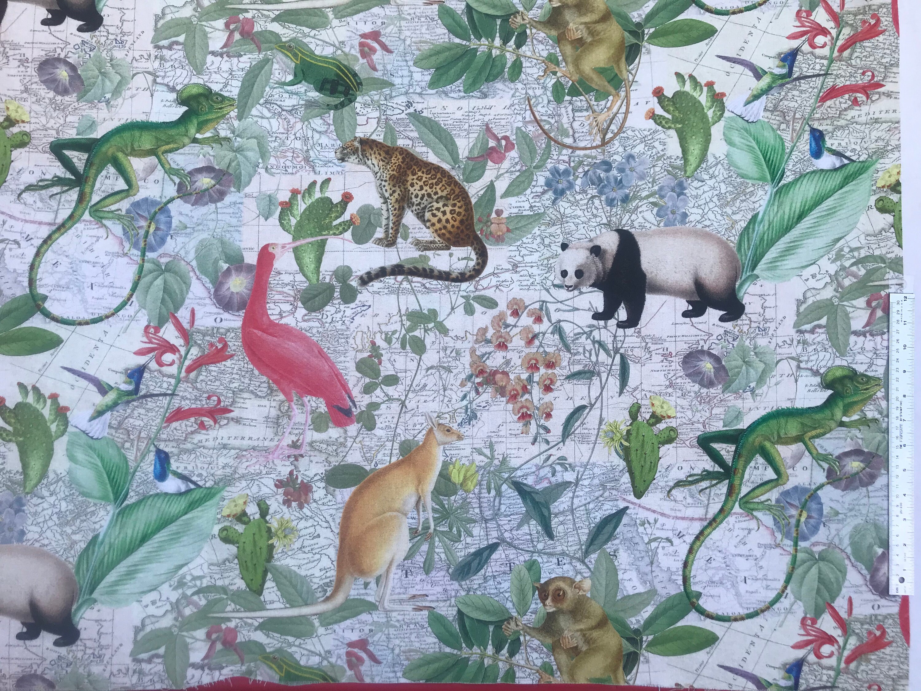 Cut off Piece ca. 35cm 95cm Fabric Maps Animals - Etsy