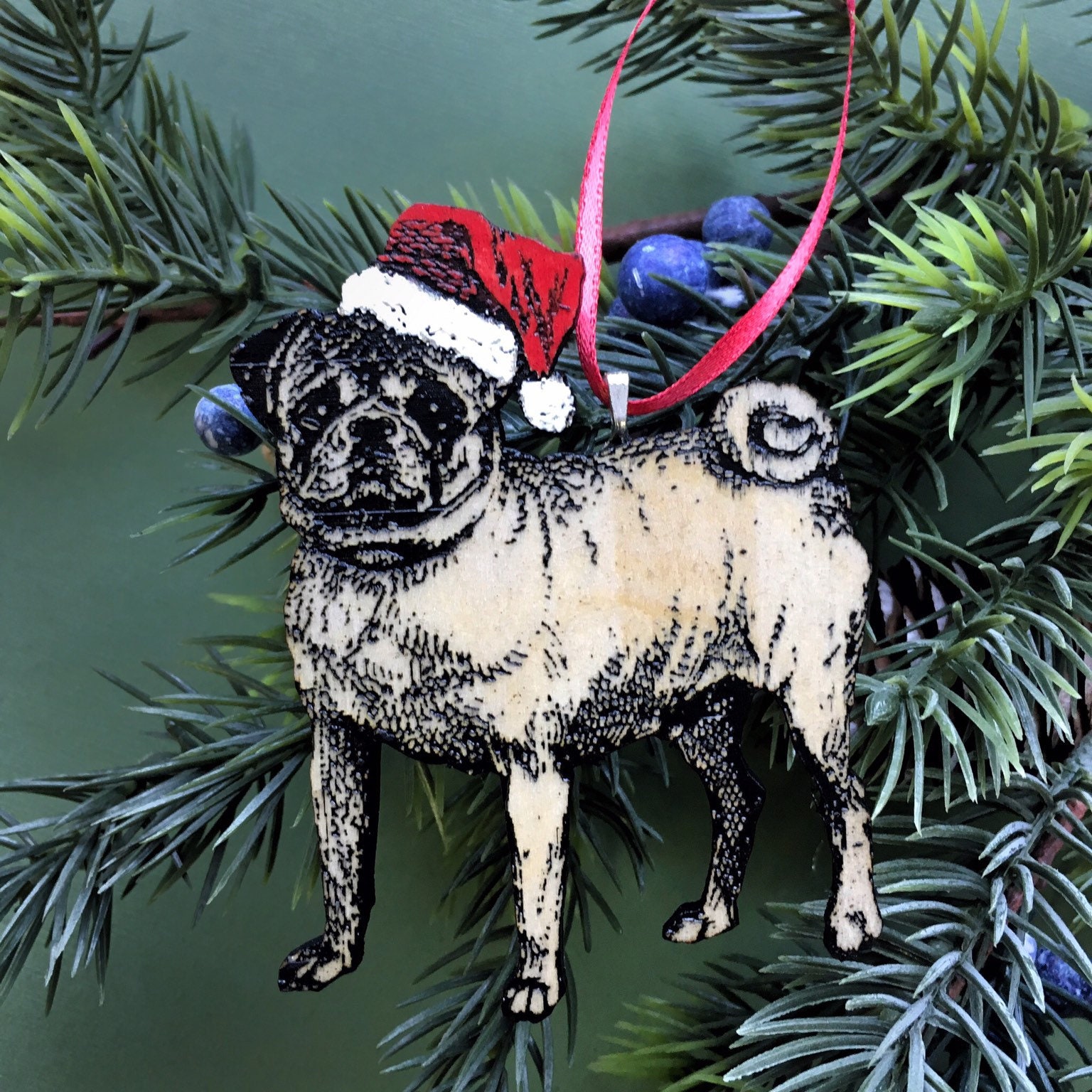 Pug Christmas Ornament Christmas Pug in Santa Hat | Etsy