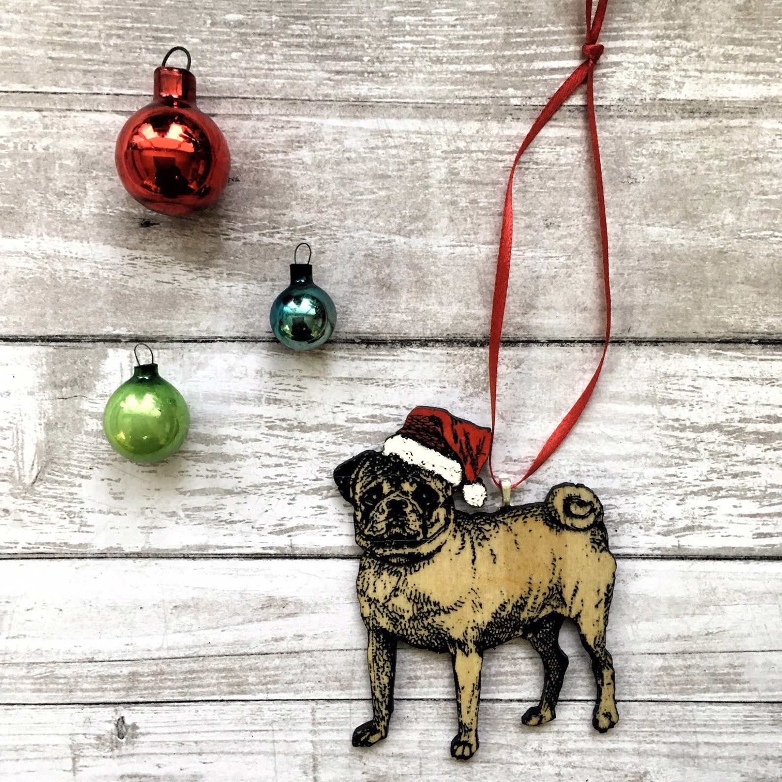 Pug Christmas Ornament Christmas Pug in Santa Hat - Etsy