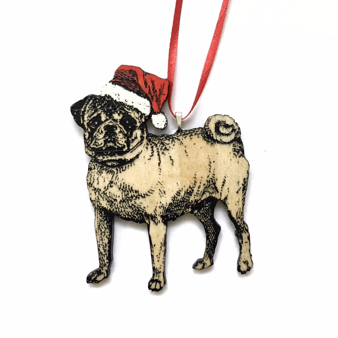 Pug Christmas Ornament Christmas Pug in Santa Hat | Etsy
