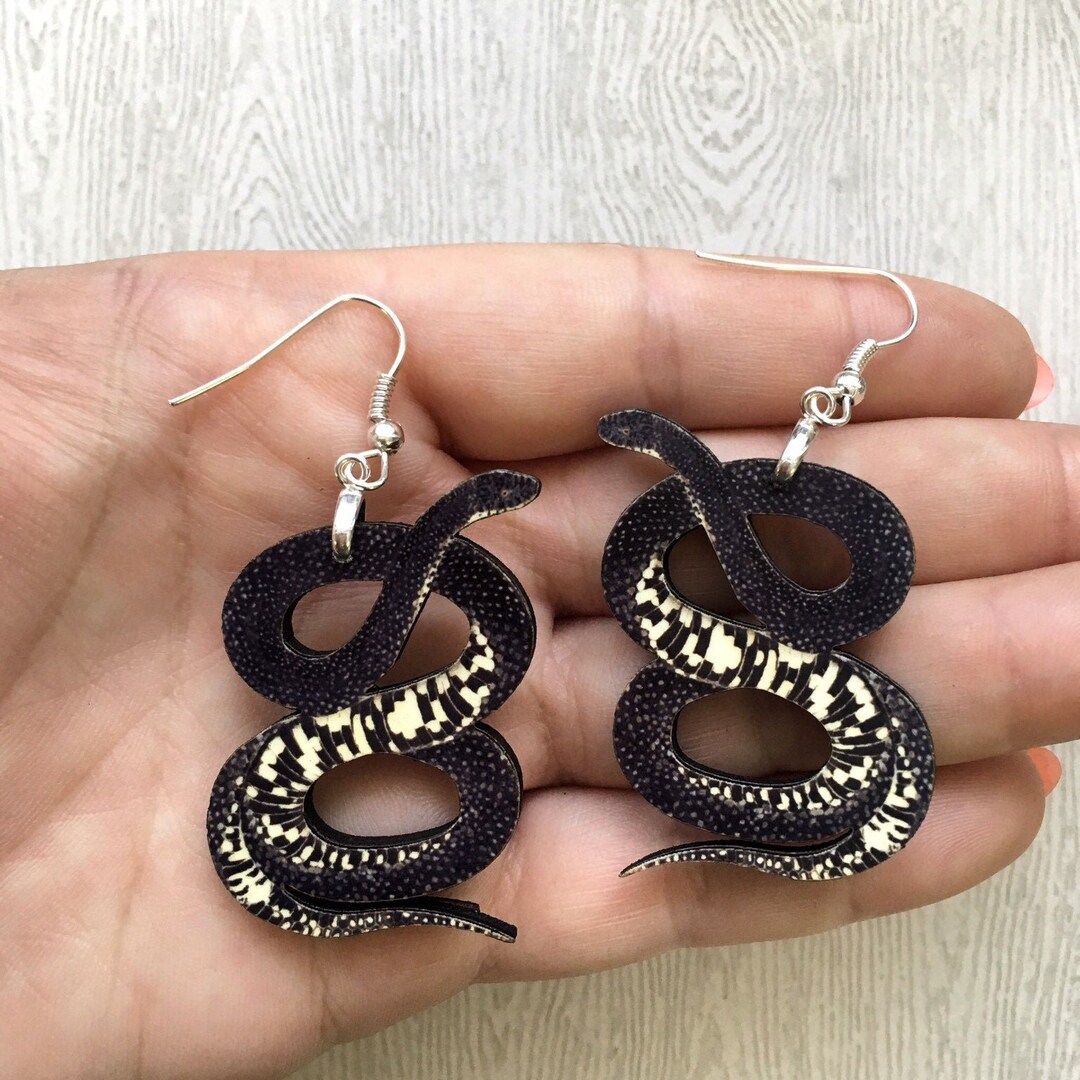Bull Snake Earrings, Black Snake Jewelry, Witch Earrings, Weird ...