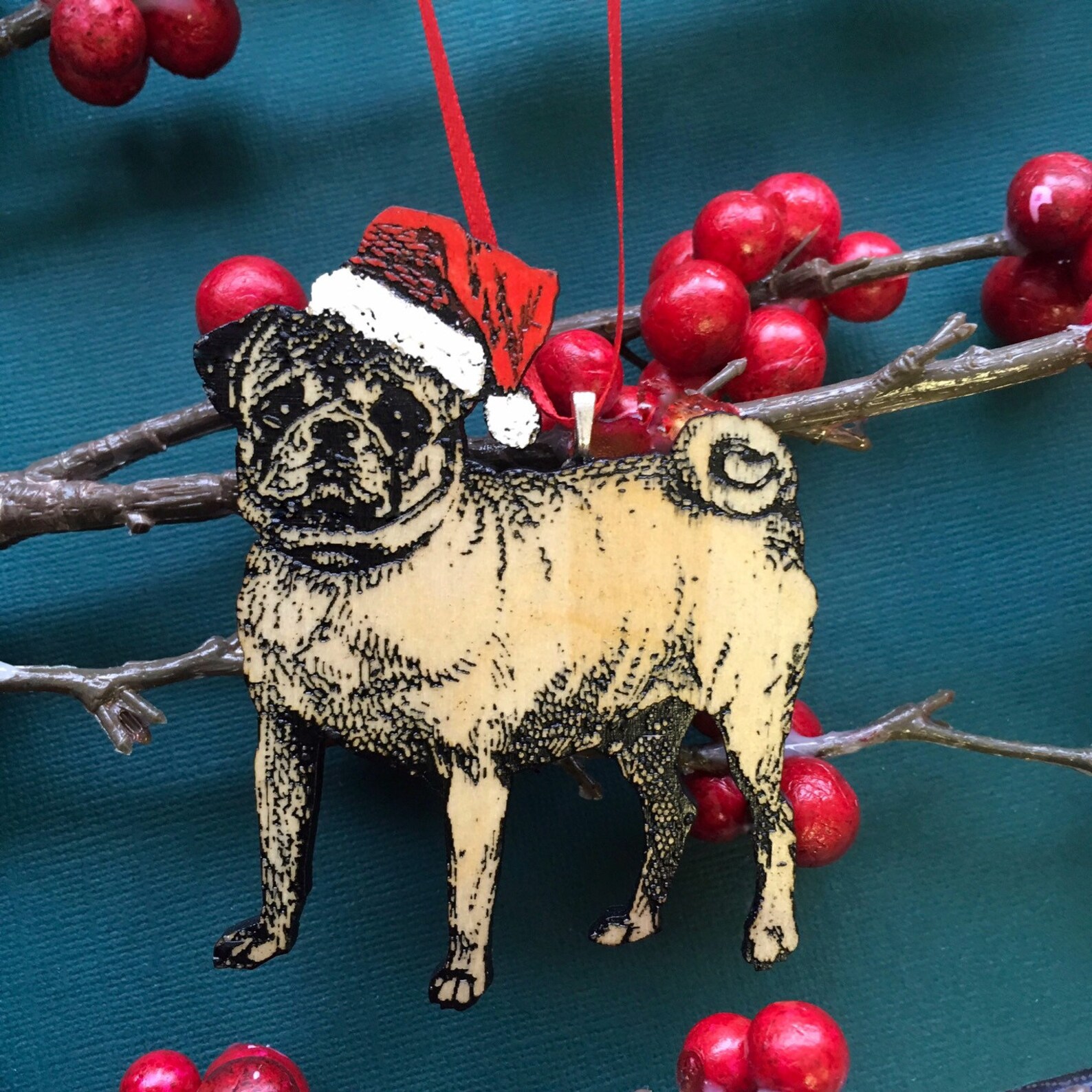 Pug Christmas Ornament Christmas Pug in Santa Hat | Etsy