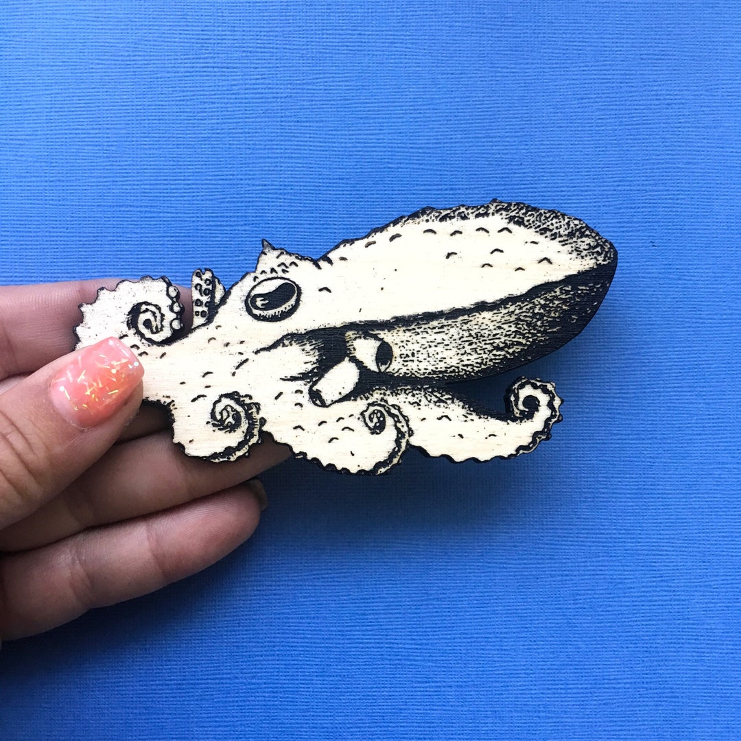 Octopus Magnet, Octopus Gift, Cuttlefish Laser Cut Magnet, Antique ...