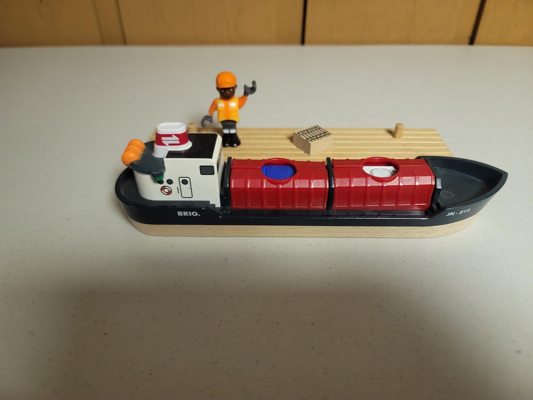 Brio Wooden Railway Train Cargo Boat With Dock and Dock Worker Figure ...