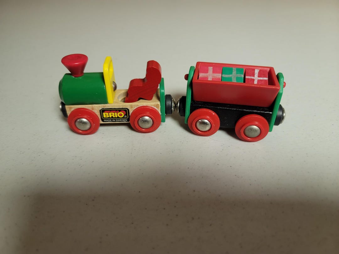 Brio Wooden Red & Green Train With Present Cargo Tipping Train Car - Etsy