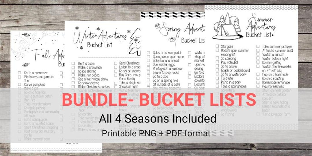 BUNDLE: Printable Seasonal Bucket Lists //spring, Summer, Fall, Winter ...