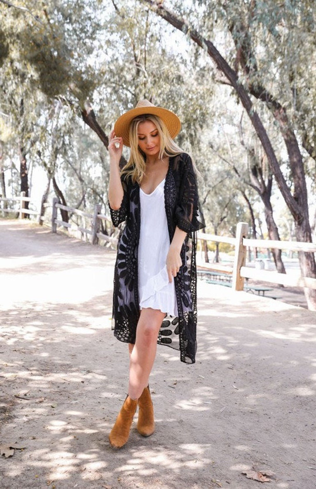 Black Lace Kimono Duster Beach Coverup for Women Swimsuit Kimono ...