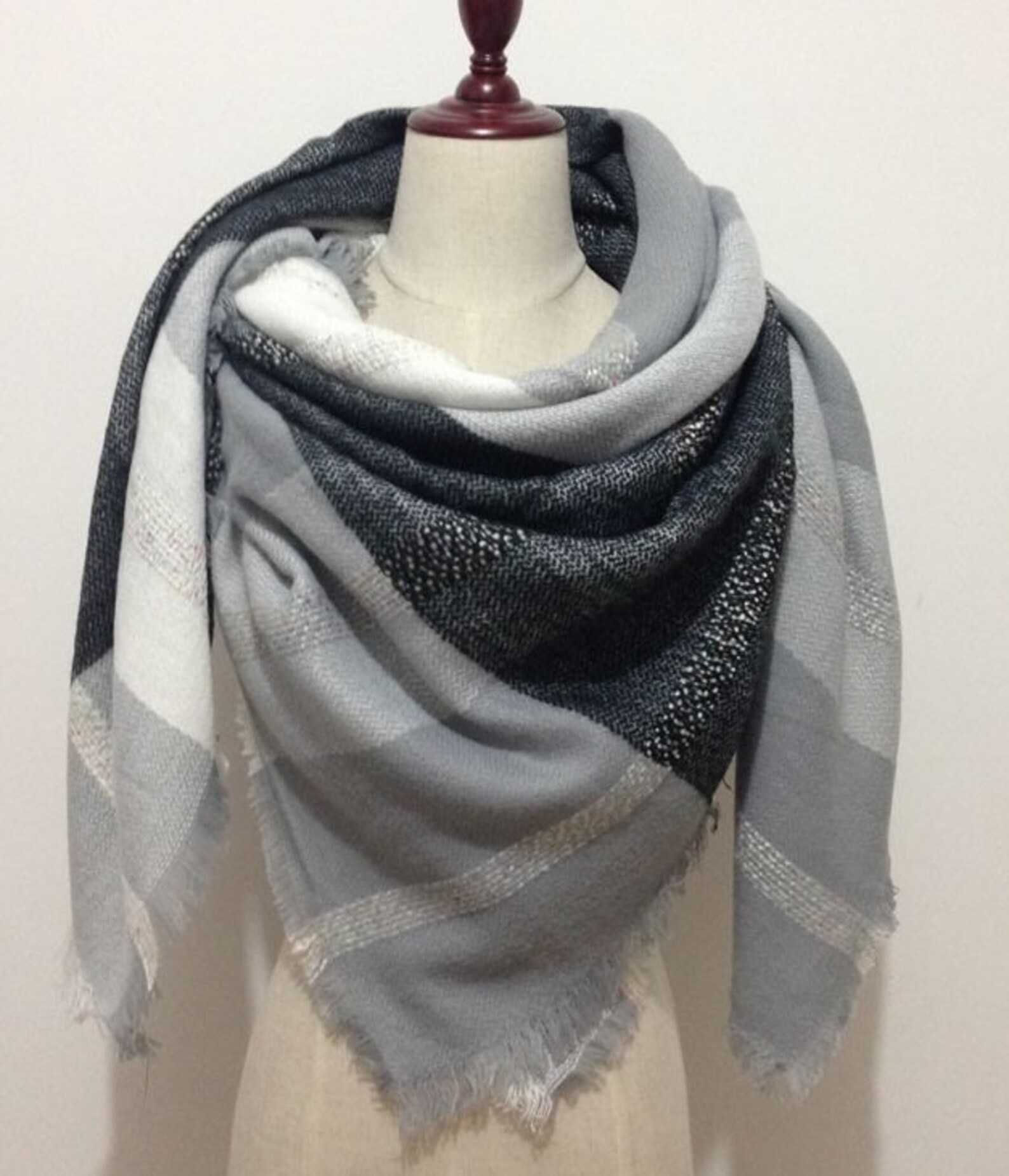 Gray plaid blanket scarf Tartan muffler oversized soft | Etsy