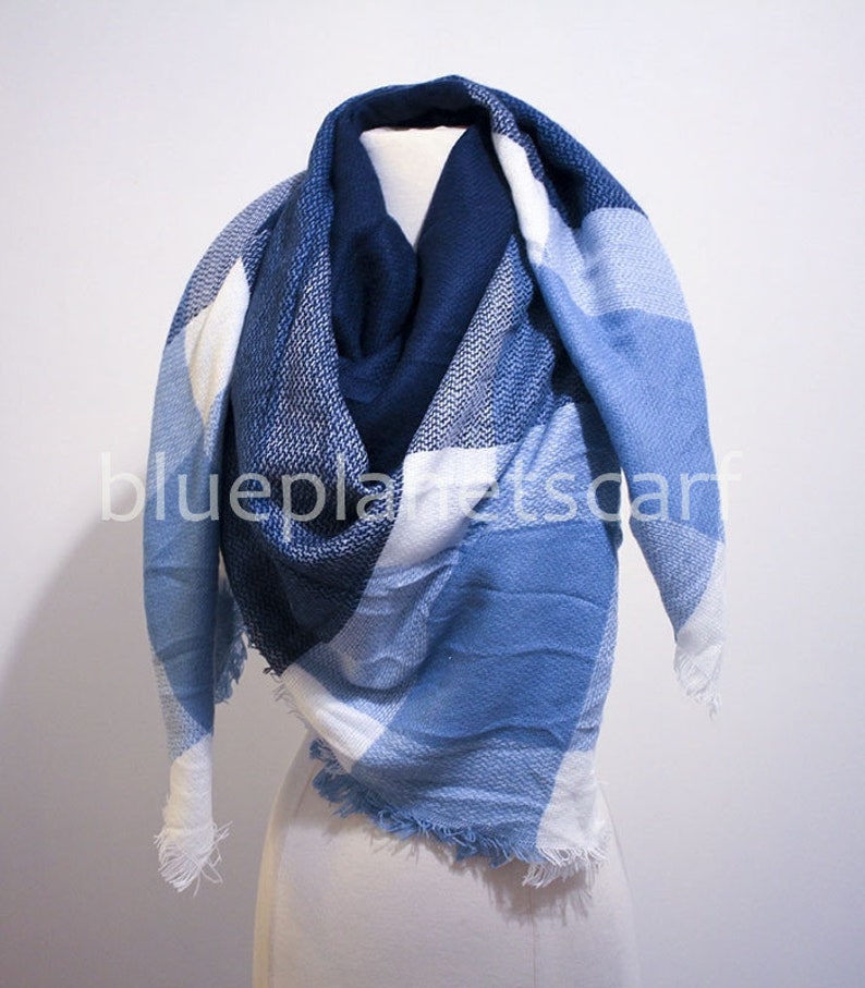 Blue White Blanket Scarf Winter Fashion Blanket Scarfs | Etsy