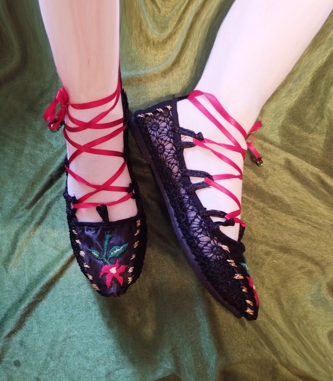 Regency Style Shoes Embroidered & Laced - Etsy