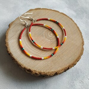 Large Beaded Hoop Earrings 2,2'' Black Hoop Earring White Seed Bead ...