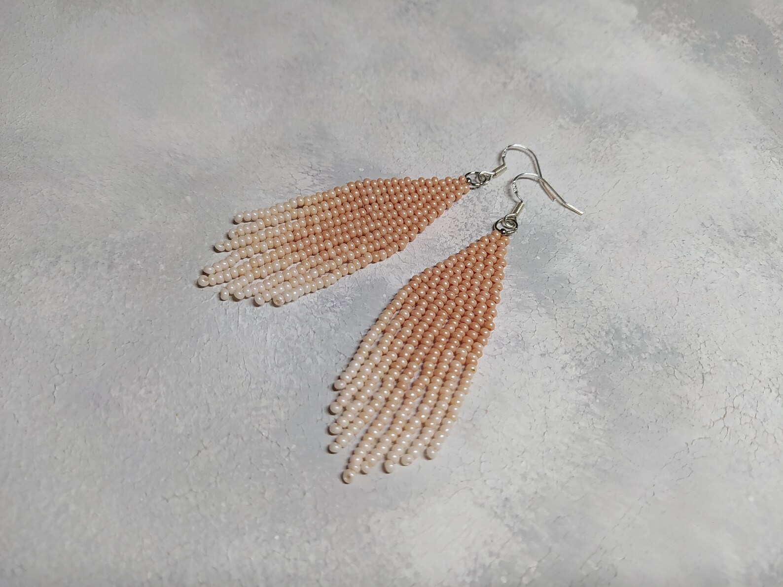 Long Ivory Peach Ombre Earrings Gradient Seed Bead Earrings - Etsy
