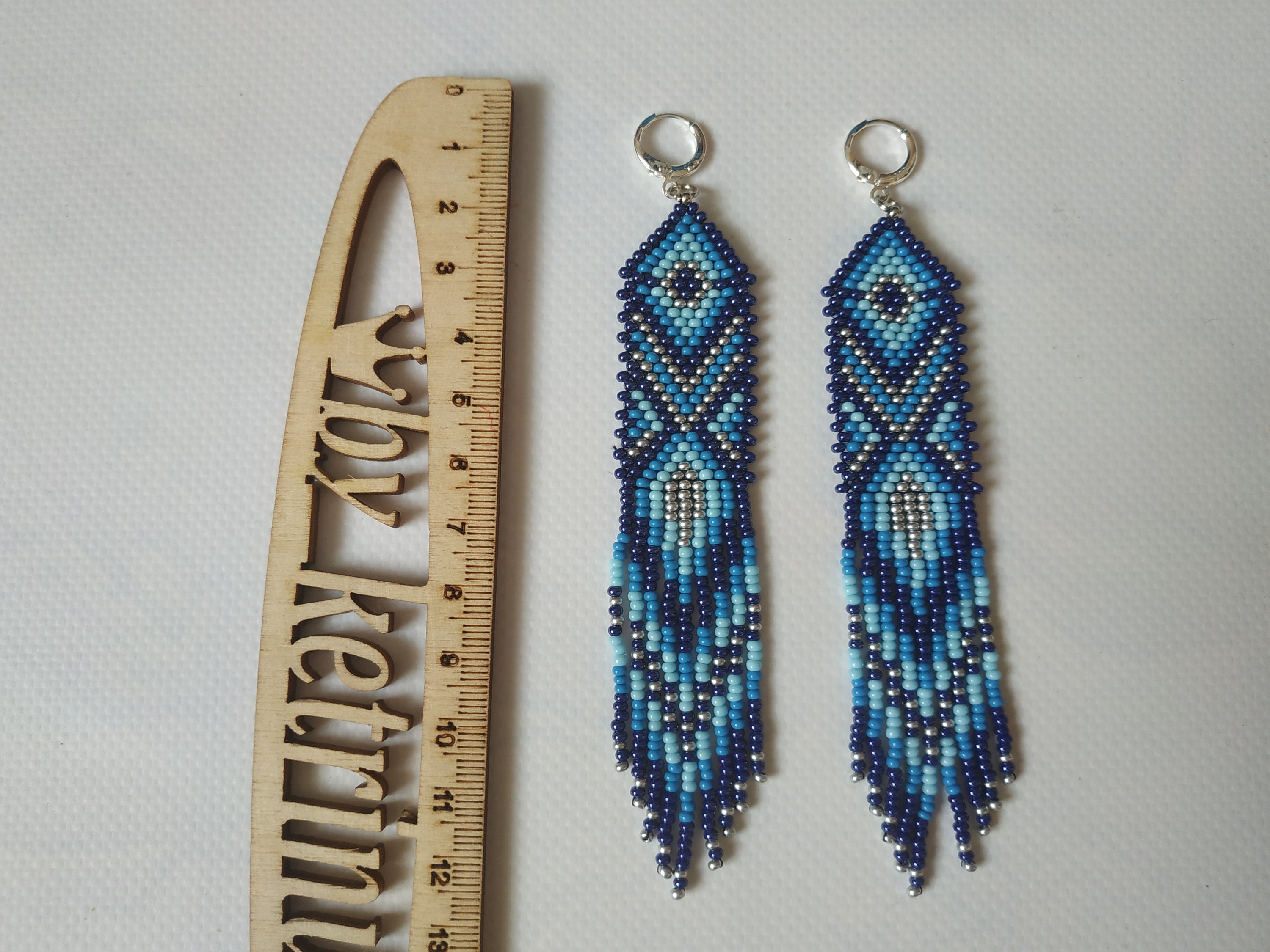 Dark Blue Fringe Earrings Long Navy Blue Beaded Earrings | Etsy