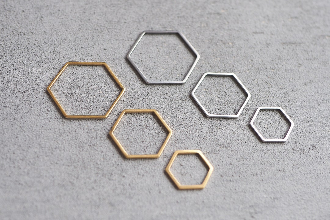10 Hexagonal Pendants or Connectors Made of Stainless Steel, 12 Mm, 16 ...