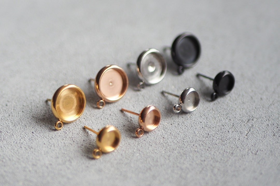 10 Ear Stud Blanks With Setting and Eyelet Made of Stainless Steel in ...