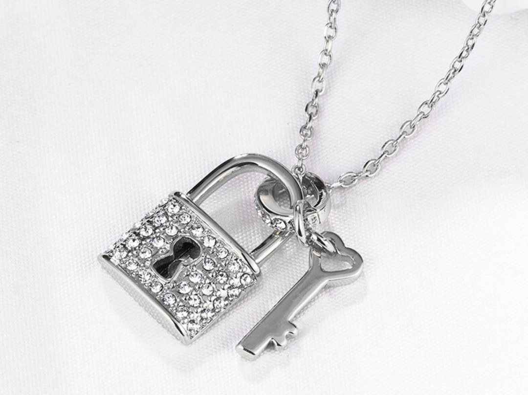 Lock & Key Rhinestone Necklace or Bracelet Rose Gold or - Etsy