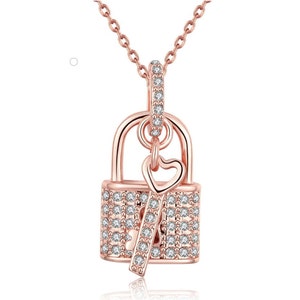 Lock & Key Rhinestone Necklace or Bracelet Rose Gold or - Etsy