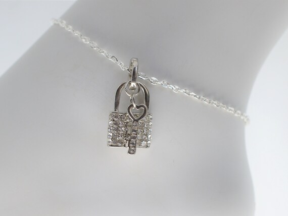 Lock & Key Anklet Silver and Rhinestone Hot Wife Anklet Lock - Etsy