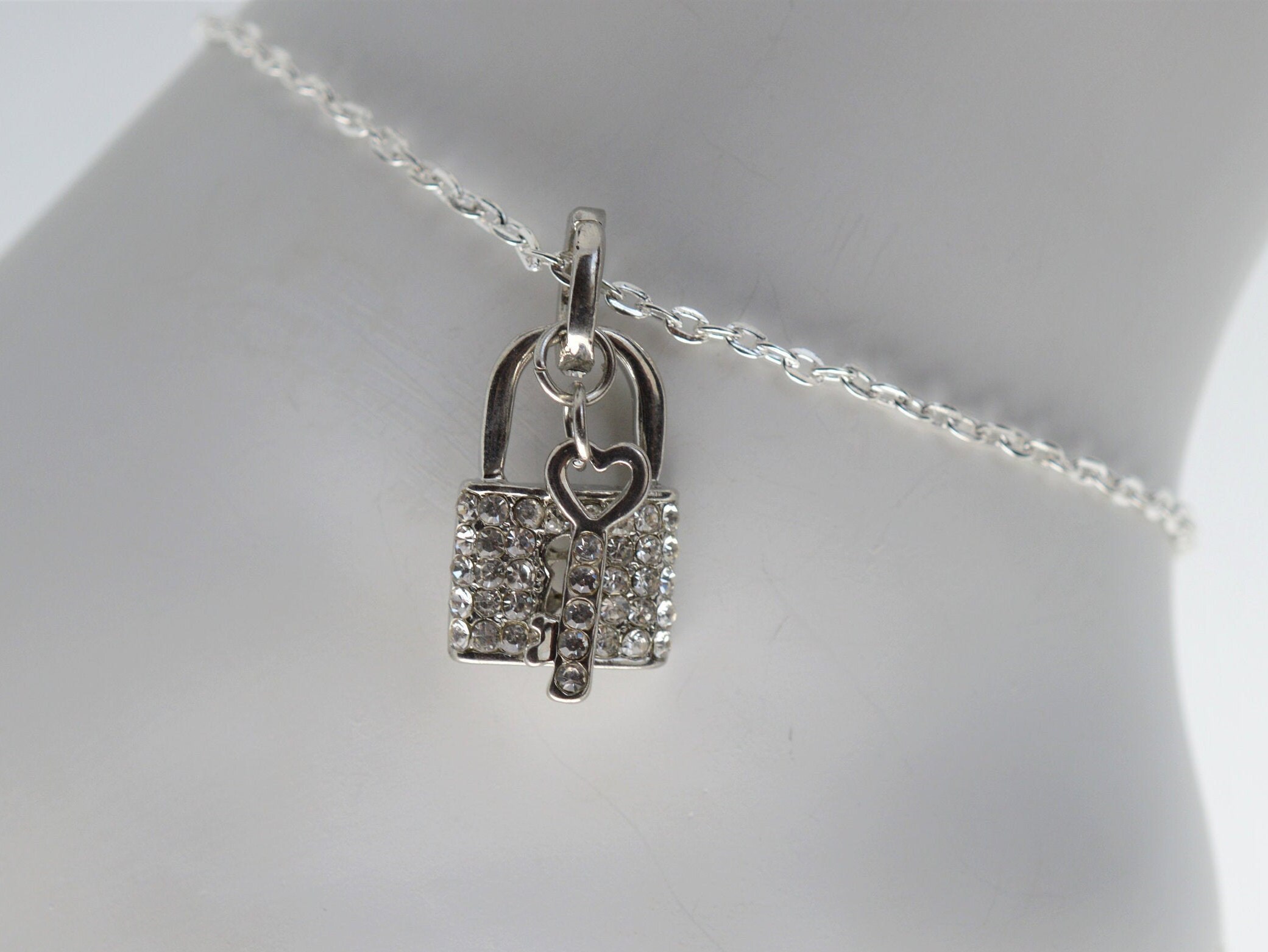 Lock & Key Anklet Silver and Rhinestone Hot Wife Anklet Lock - Etsy