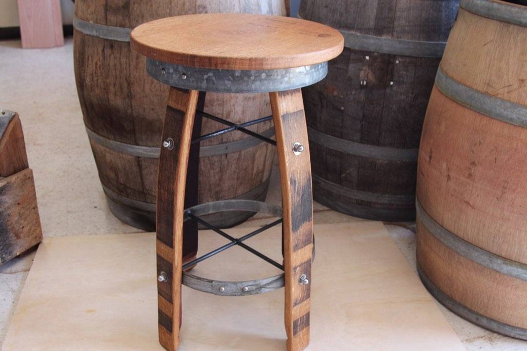 Wine Barrel Stool, Wooden Stool, Rustic Stool, Bar Stool, Farm House ...